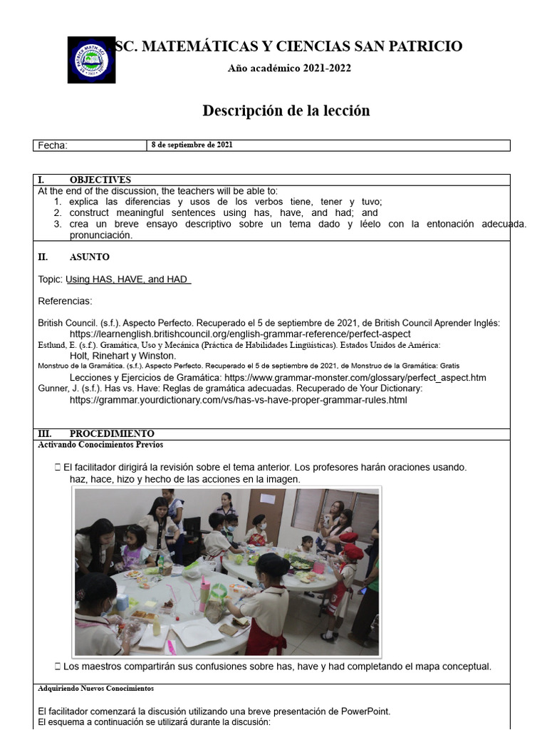 Esquema de Lección (8 de Septiembre de 2021) | PDF | Gramática | Sintaxis