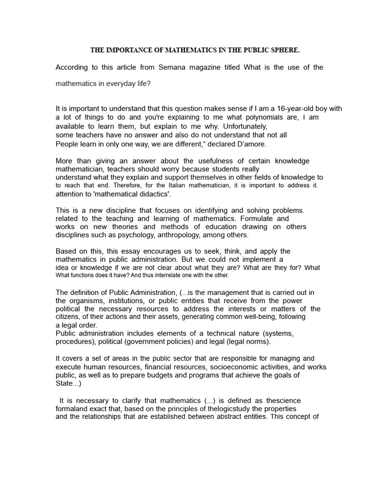 The Importance of Mathematics in the Public Sector (1).docx | PDF ...