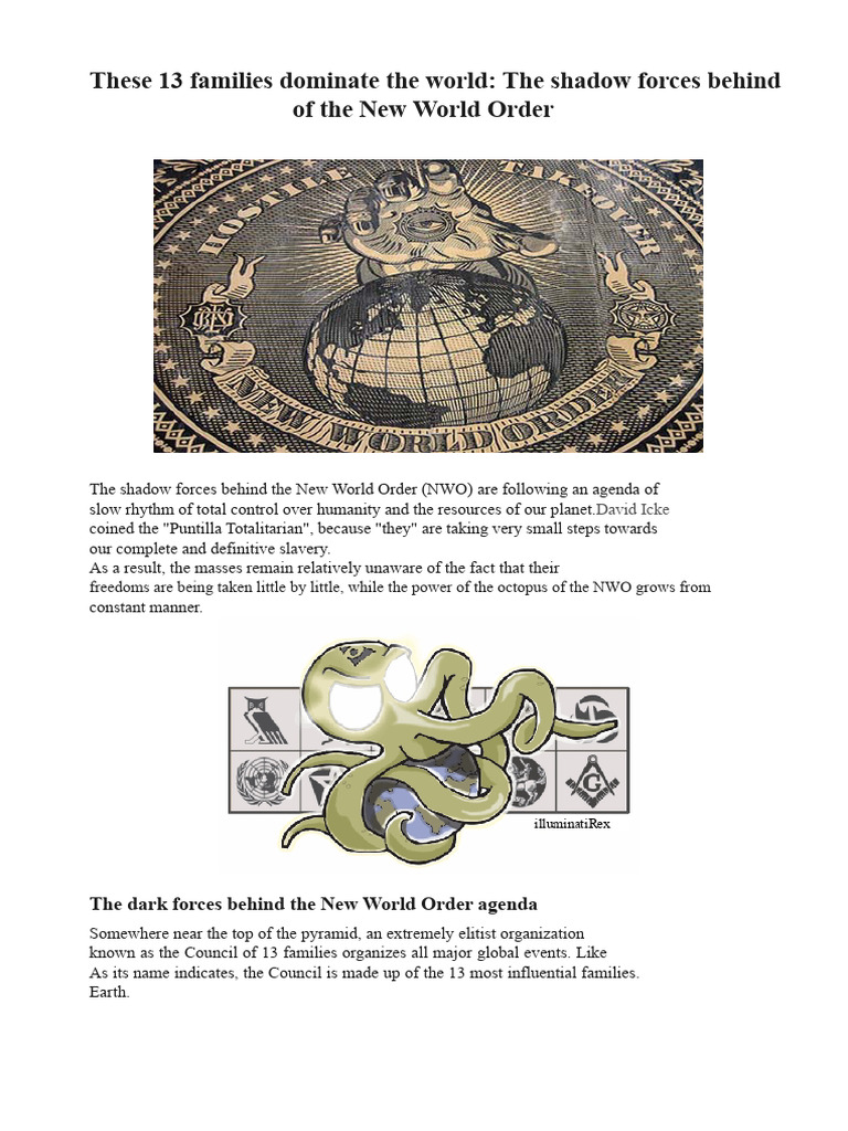 The 13 Families Behind the NWO Control | PDF | Elite | Slavery