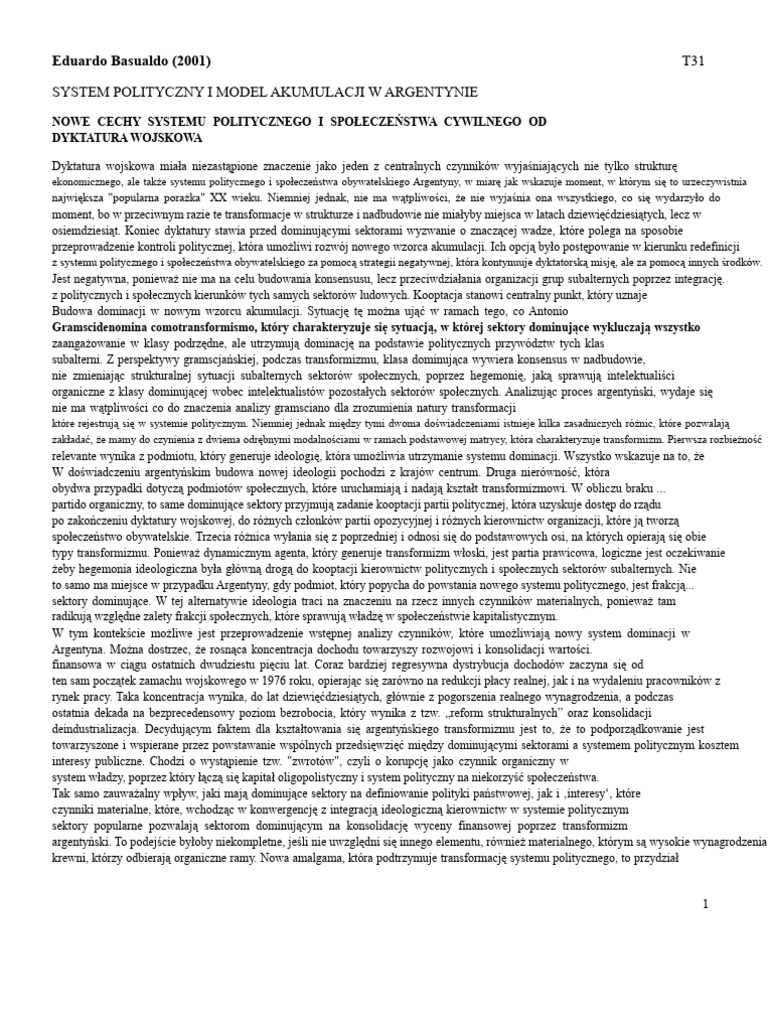 Streszczenie - Eduardo Basualdo (2001) "System polityczny i model ...