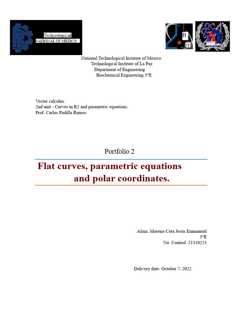 (Portfolio) Unit 2. Curves in R2 and Parametric Equations | PDF ...