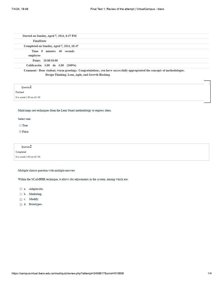 Final test 1_ Review of the attempt _ Virtual Campus - Ibero | PDF ...
