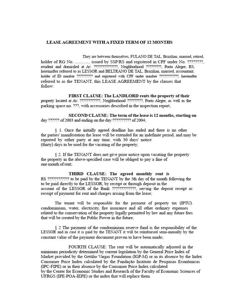 Simple Lease Agreement Model.doc | PDF | Lease | Leasehold Estate