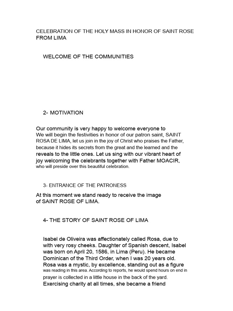 Celebration of Saint Rose of Lima | PDF | Intercession | Salvation