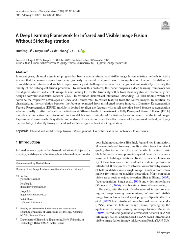 A Deep Learning Framework For Infrared and Visible Image Fusion Without ...