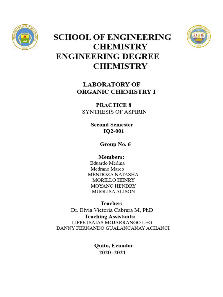 PRACTICE 8 SYNTHESIS OF ASPIRIN | PDF | Ester | Catalysis