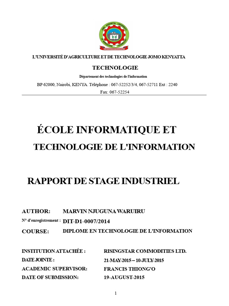Rapport de stage en informatique chez Risingstar | PDF | Serveur ...