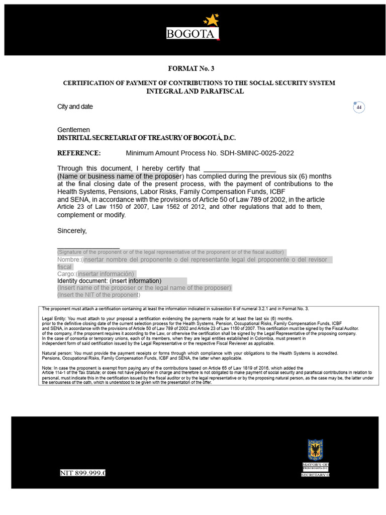 FORMAT No. 3 - CERTIFICATION OF PAYMENT OF CONTRIBUTIONS TO THE ...