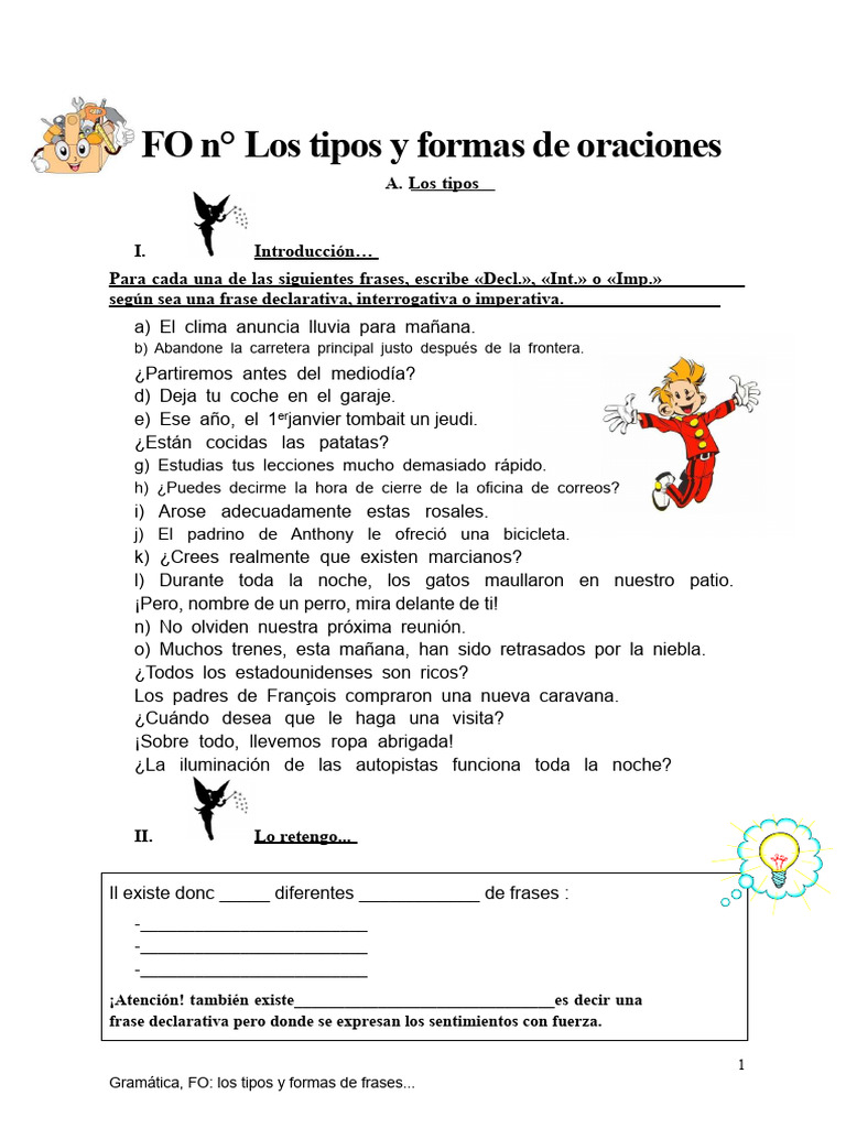 Los Tipos y Formas de Oraciones | PDF | Asunto (gramática) | Verbo