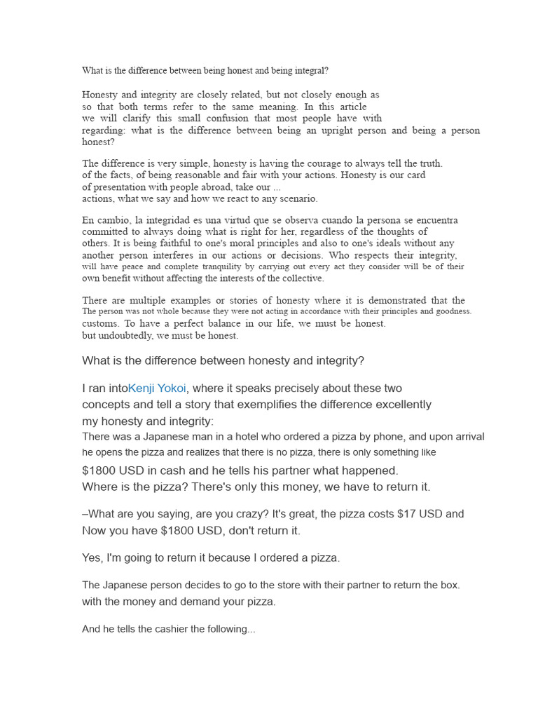 What Is the Difference Between Being Honest and Being Integrity | PDF ...