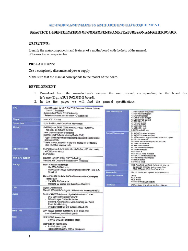 P1. Components of The Motherboard | PDF