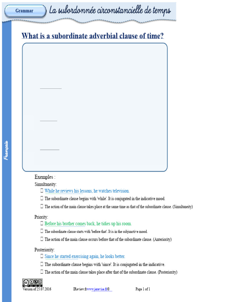 Lesson - subordinate circumstantial clauses of time | PDF