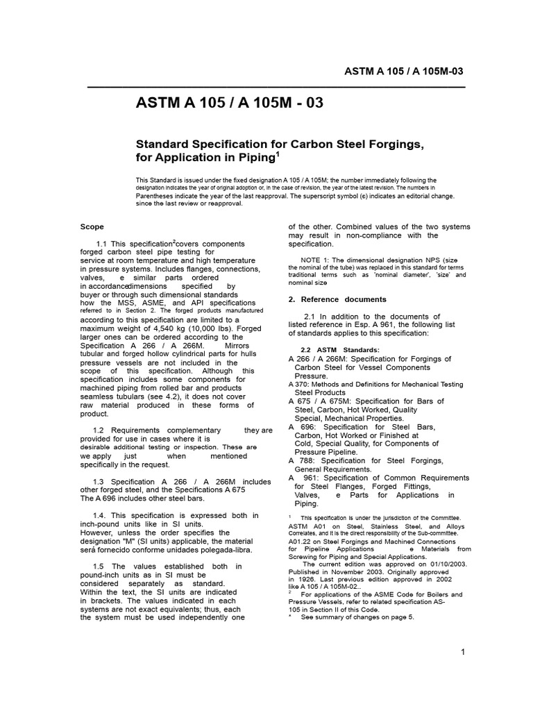ASTM A105 - 03 Translated | PDF | Pipe (Fluid Conveyance) | Mechanical ...