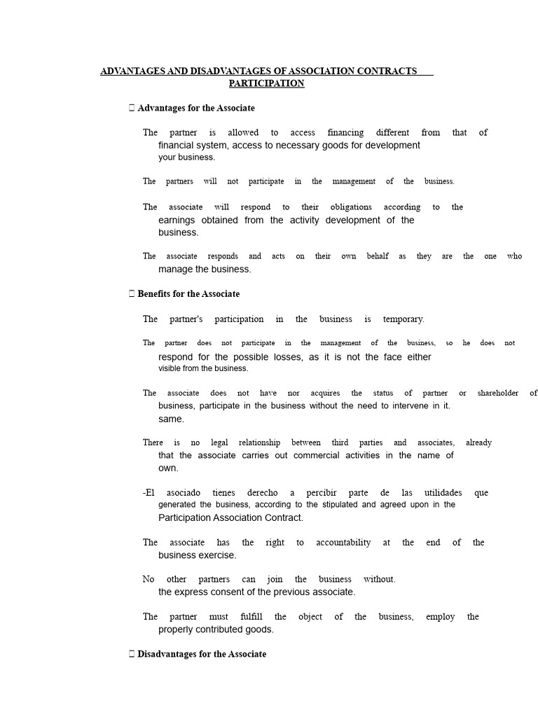 Advantages and Disadvantages of Participation Contracts | PDF ...