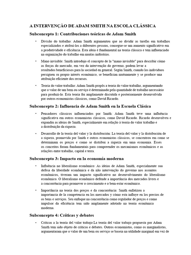 Adam Smith e a Escola Clássica Econômica | PDF | Economia | Adam Smith