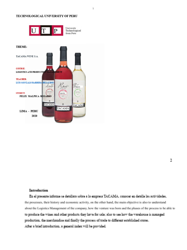Tacama Wine S.A.: Logistics & Production Insights | PDF | Wine ...