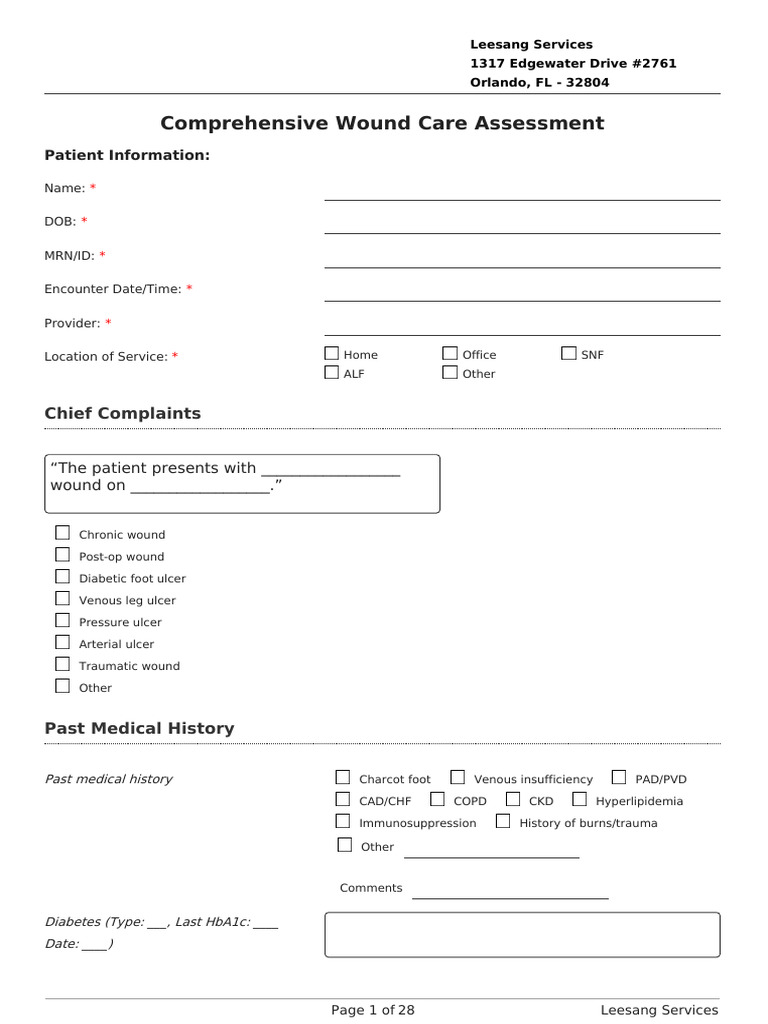 Comprehensive Wound Care Assessment Form | PDF | Wound | Medicine