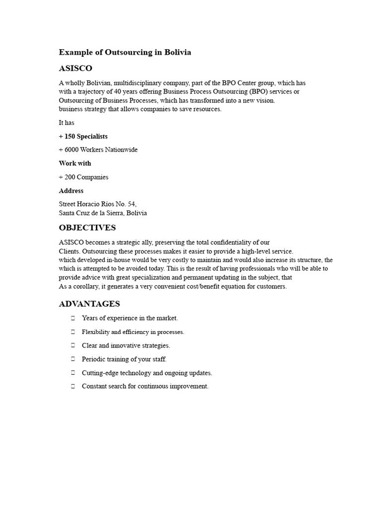 Example of Outsourcing | PDF | Outsourcing | Business Process Outsourcing