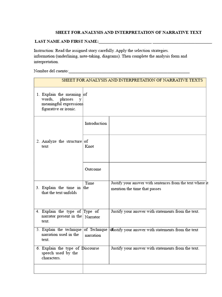 Story Analysis Sheet | PDF | Human Communication