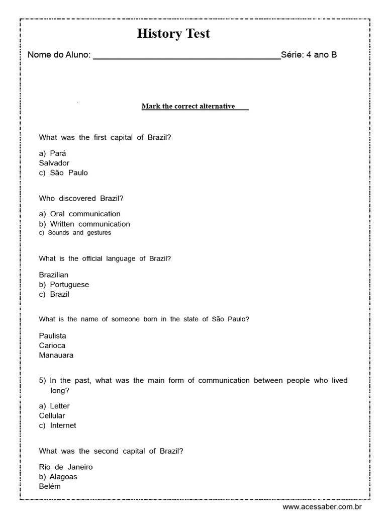 4th Grade History Test Questions | PDF