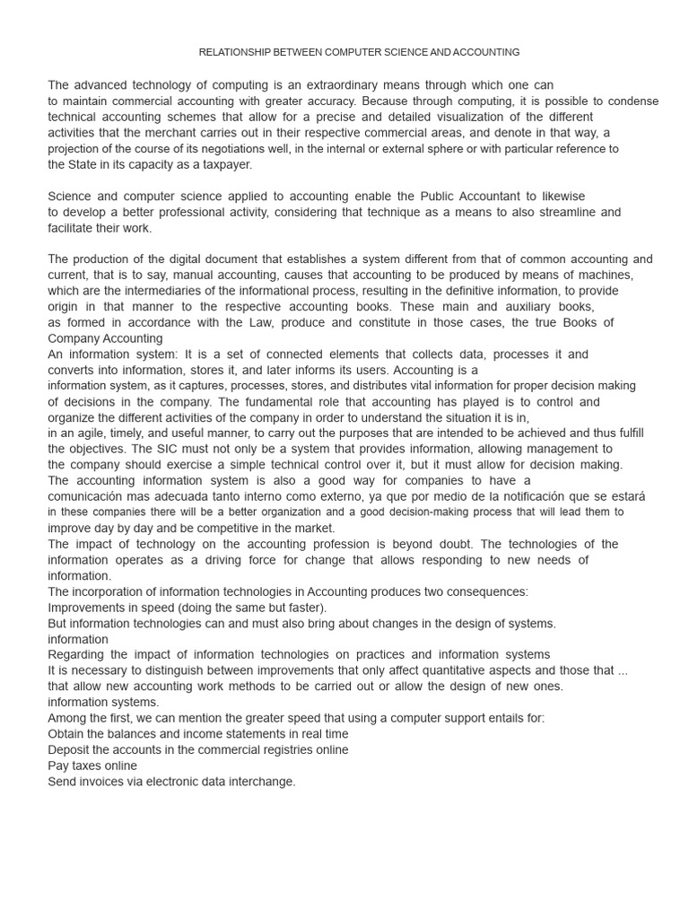 Relationship Between Computer Science and Accounting | PDF ...