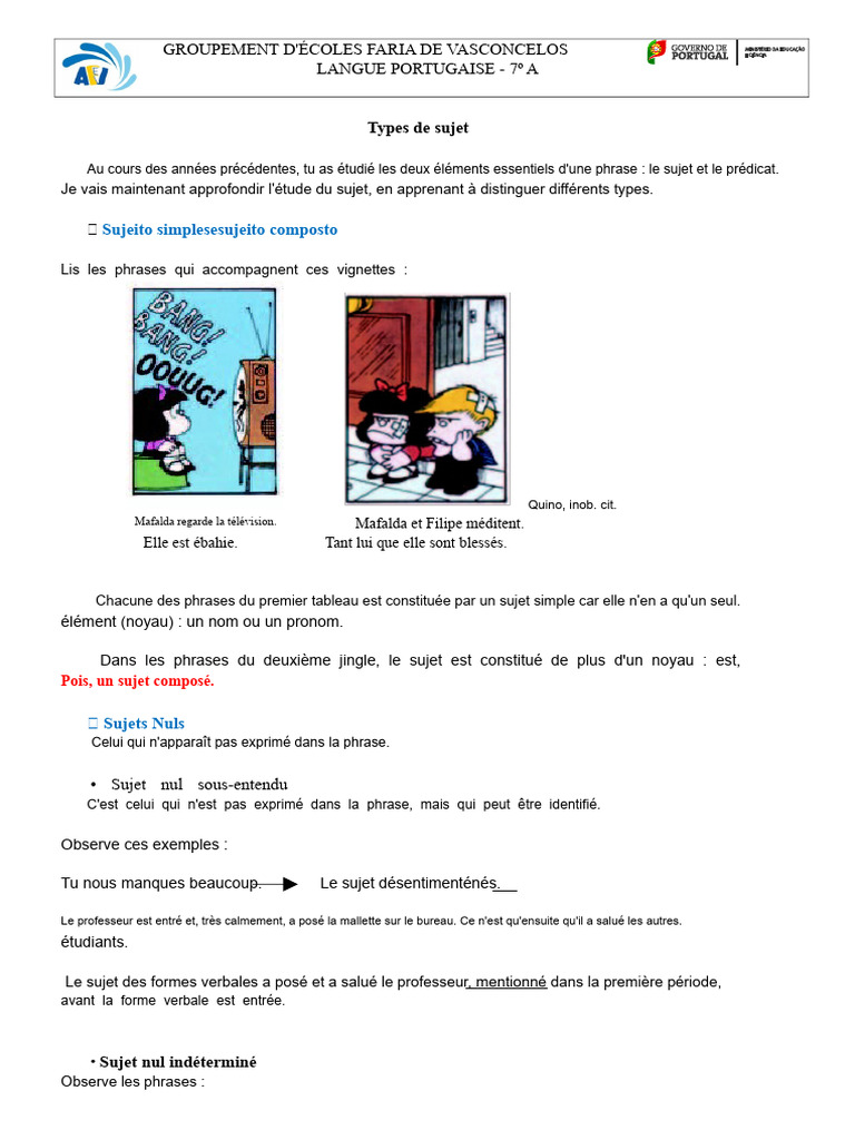 Types de sujets en portugais : guide pratique | PDF | Sujet (Grammaire ...