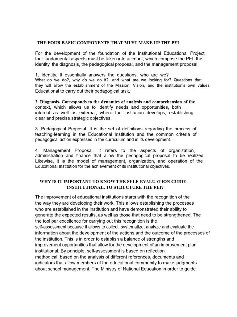 The Four Basic Components That Should Make Up the PEI | PDF | Learning ...