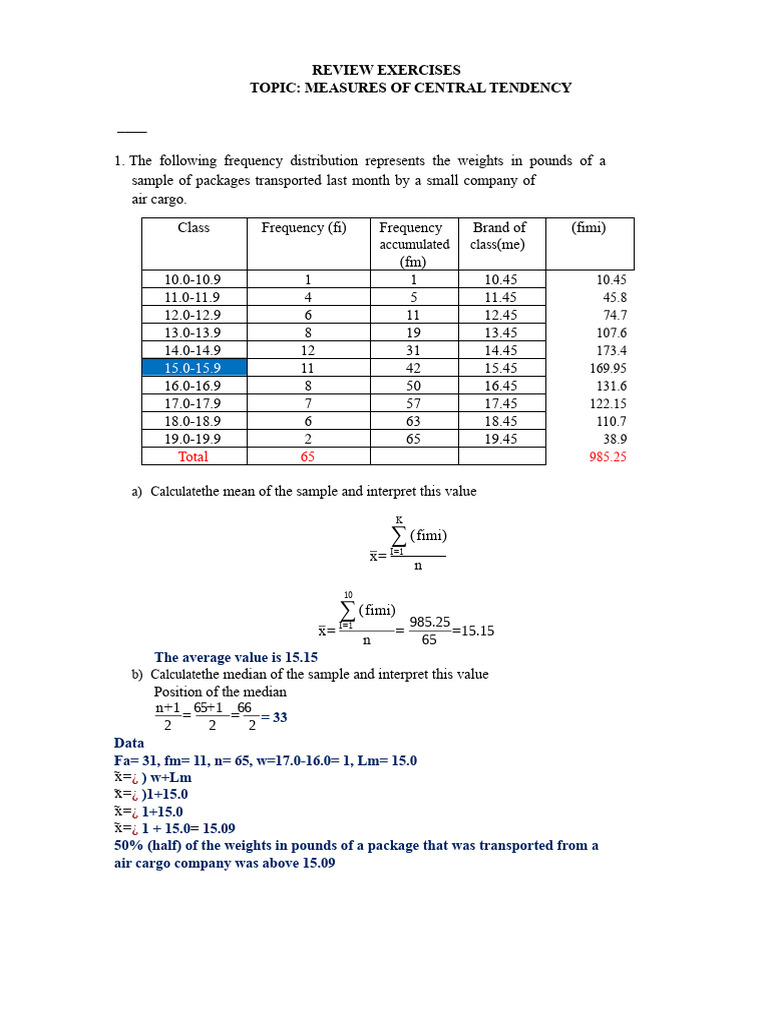 Measures of Central Tendency | PDF | Average | Mode (Statistics)