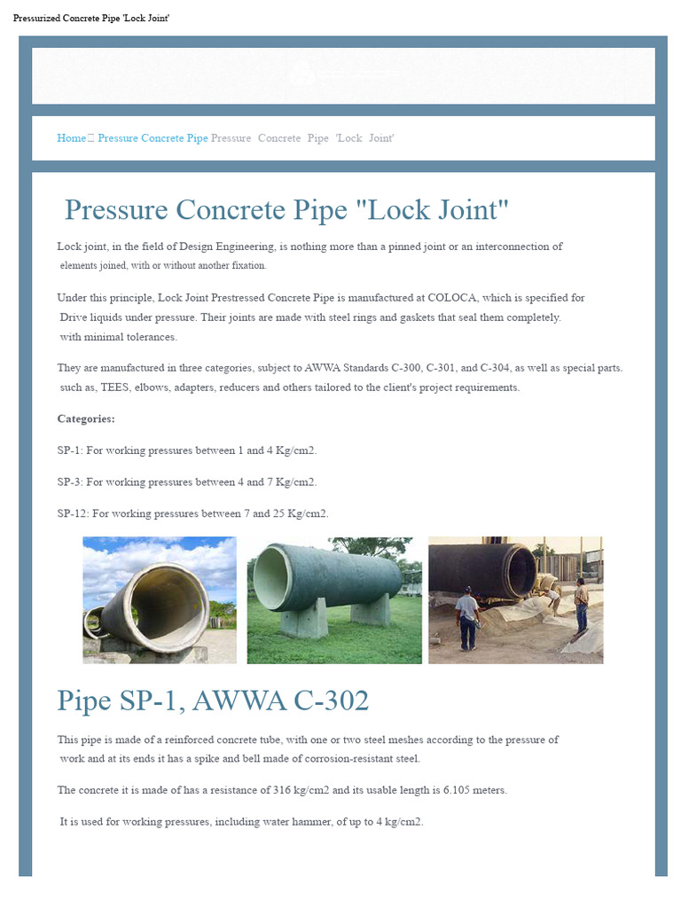 Pressure Concrete Pipe "Lock Joint" PDF | PDF | Concrete | Pipe (Fluid ...