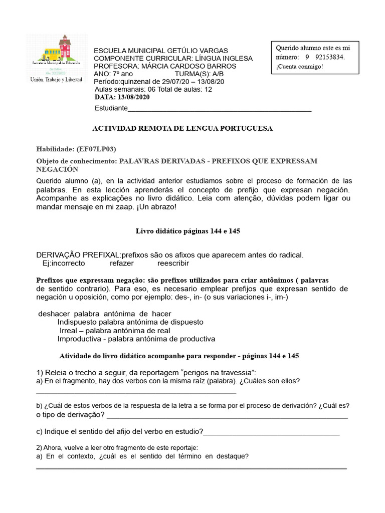 Actividad sobre Prefijos de Negación | PDF | Sintaxis | Gramática