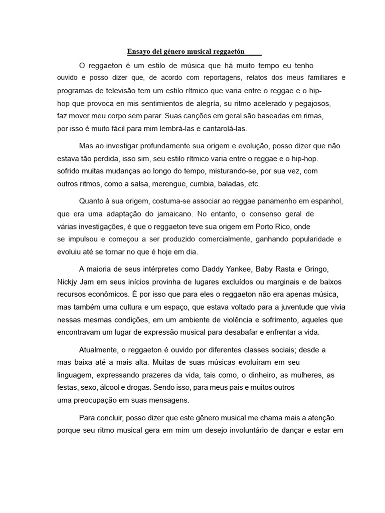 Ensaio do Gênero Musical Reggaetón | PDF