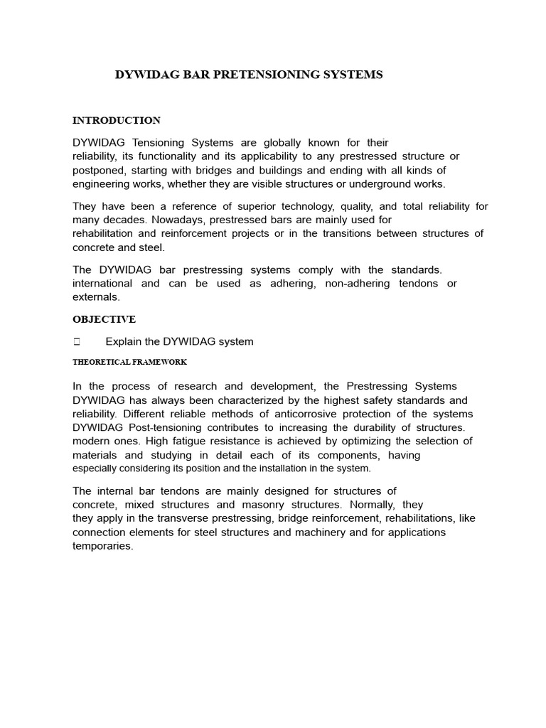 DYWIDAG Bar Post-Tensioning Systems | PDF | Prestressed Concrete | Concrete