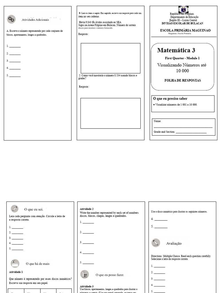 Folha de Respostas Matemática 3 Módulo 1 | PDF