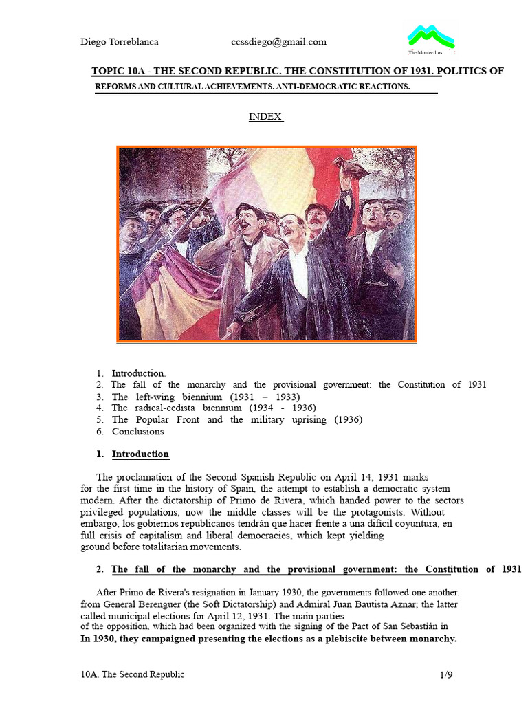 Topic 10A - The Second Republic (1931 - 1936) (REVISED) | PDF ...