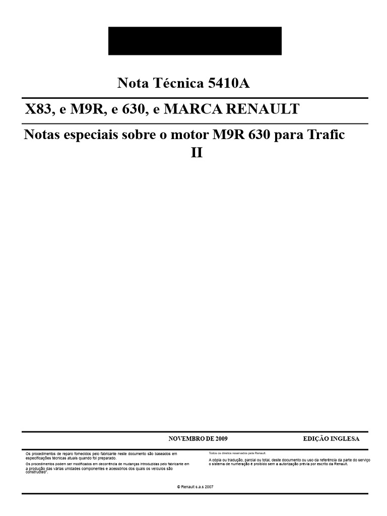 Notas Técnicas do Motor M9R 630 Renault | PDF | Motores | Ar condicionado