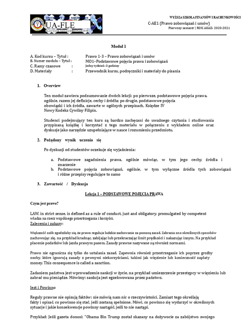 M01 - ObliCon - Podstawowe Pojęcia Prawa I Zobowiązań | PDF