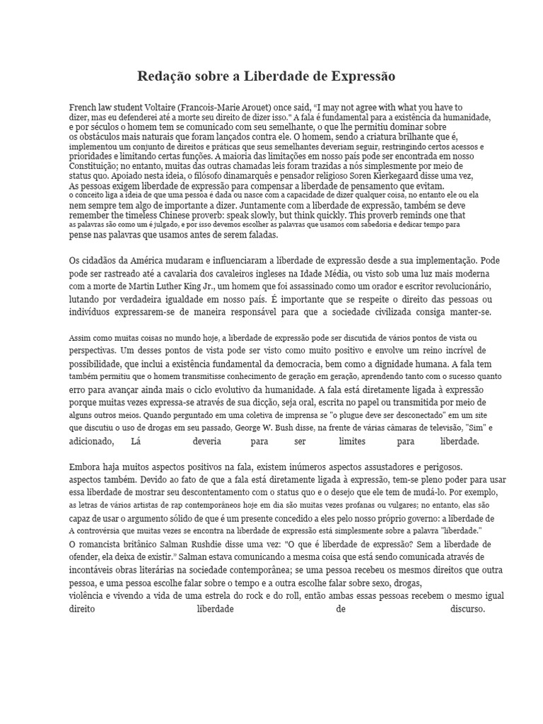 Ensaio sobre a Liberdade de Expressão | PDF | Liberdade de expressão ...