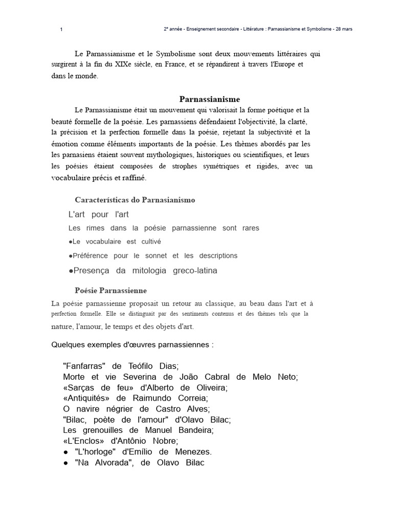 Parnassianisme et Symbolisme en Littérature | PDF | Poésie ...