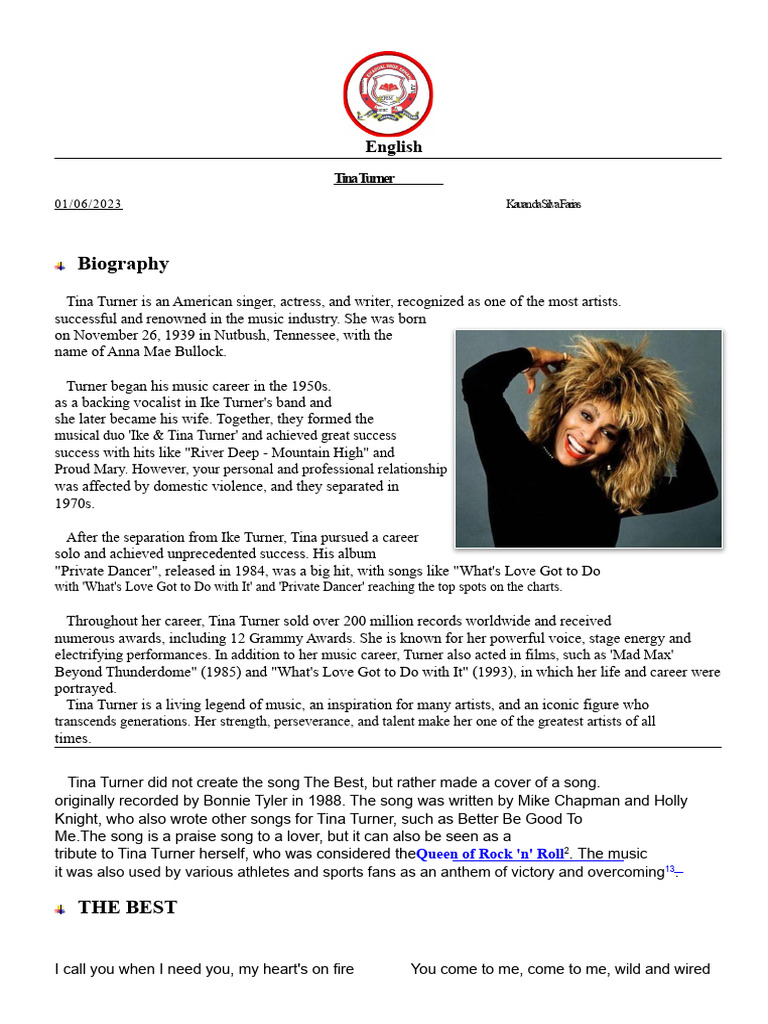 Biography - Tina Turner | PDF | Sound Recording | Recorded Music