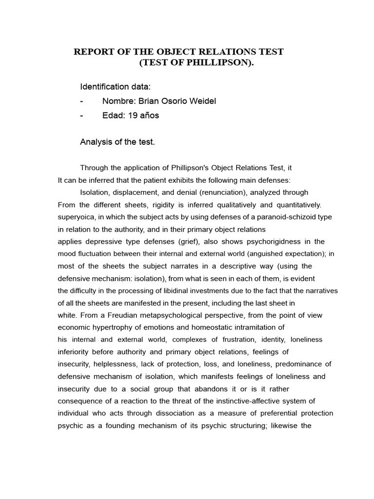 299558139-Report-On-Object-Relations-Test (1) | PDF