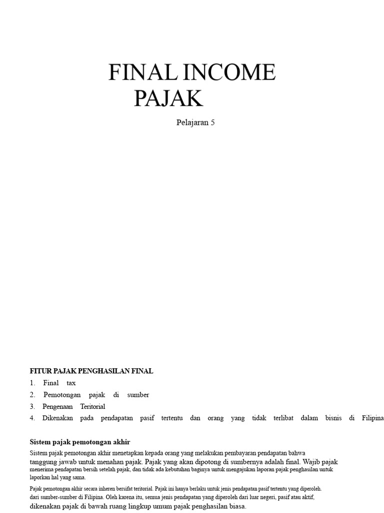 Pajak Penghasilan Final di Filipina | PDF