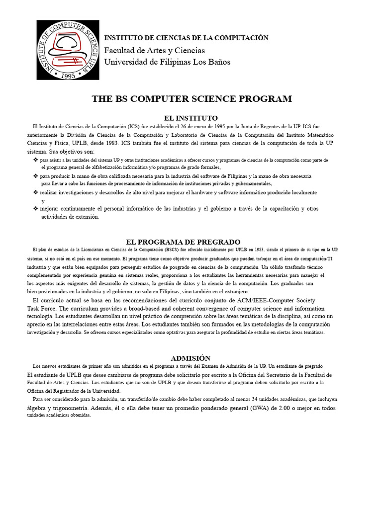 El CURRÍCULO BSCS 2018 de UPLB | PDF | Informática | Ciencias de la Computación