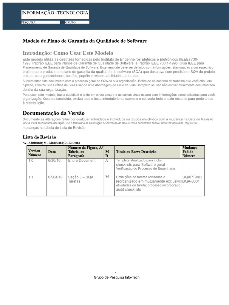 It Software Quality Assurance Plan Template | PDF | Testes de software ...