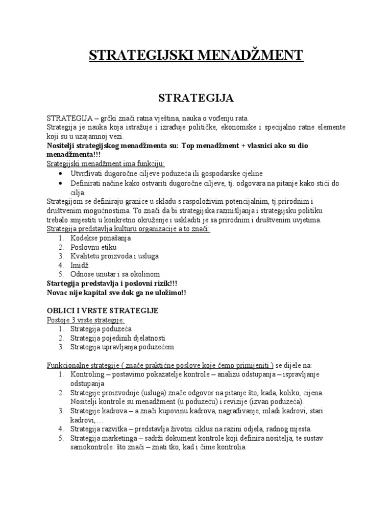 STRATEGIJSKI Menadzment Skripta | PDF