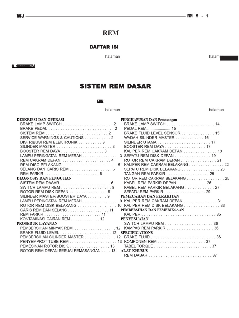 Manual Servis Jeep Grand Cherokee 2000 (Rem) | PDF