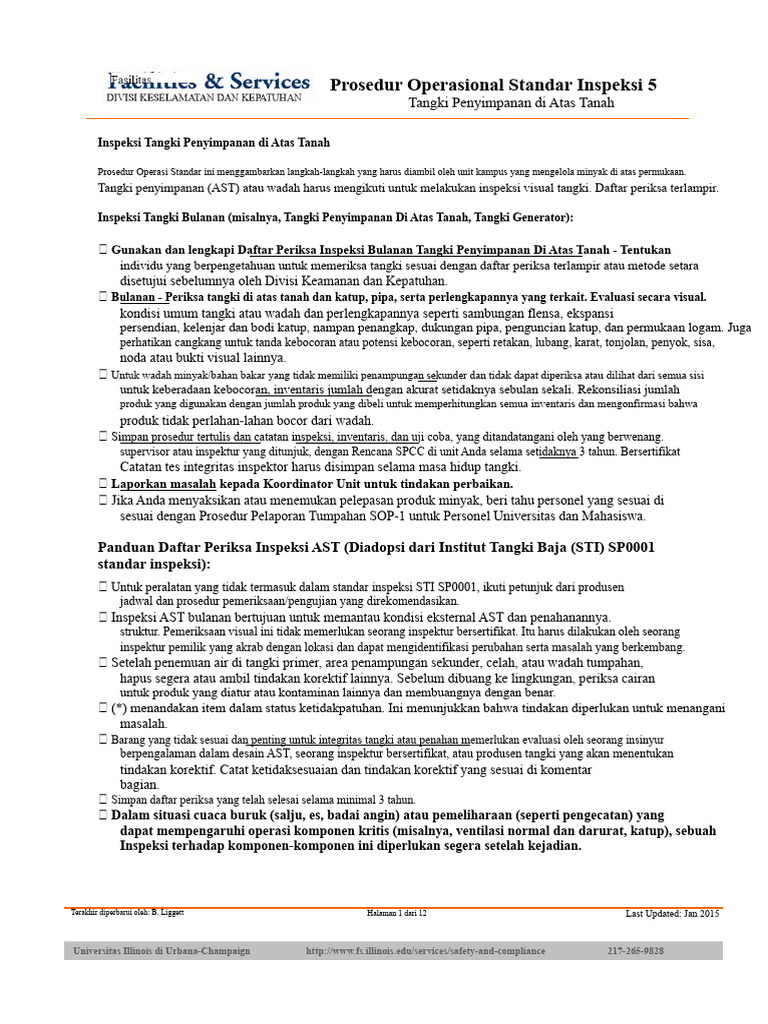 Prosedur Inspeksi Tangki Penyimpanan AST | PDF