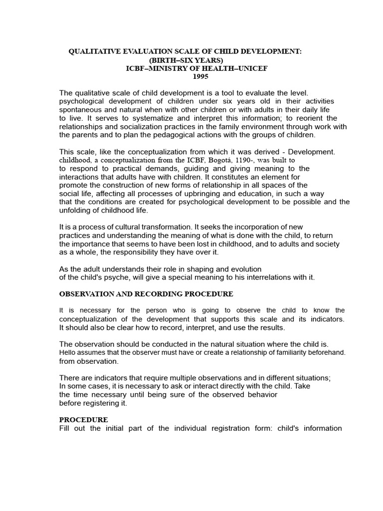 Qualitative Assessment Scale of Child Development | PDF | Child ...