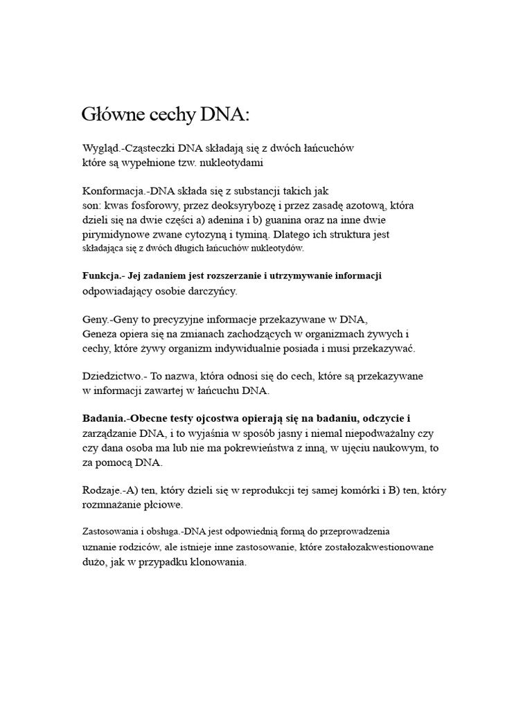 Główne Cechy DNA | PDF