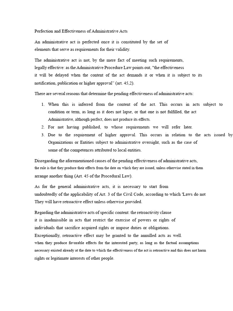 Perfection and Effectiveness of Administrative Acts | PDF | Political ...