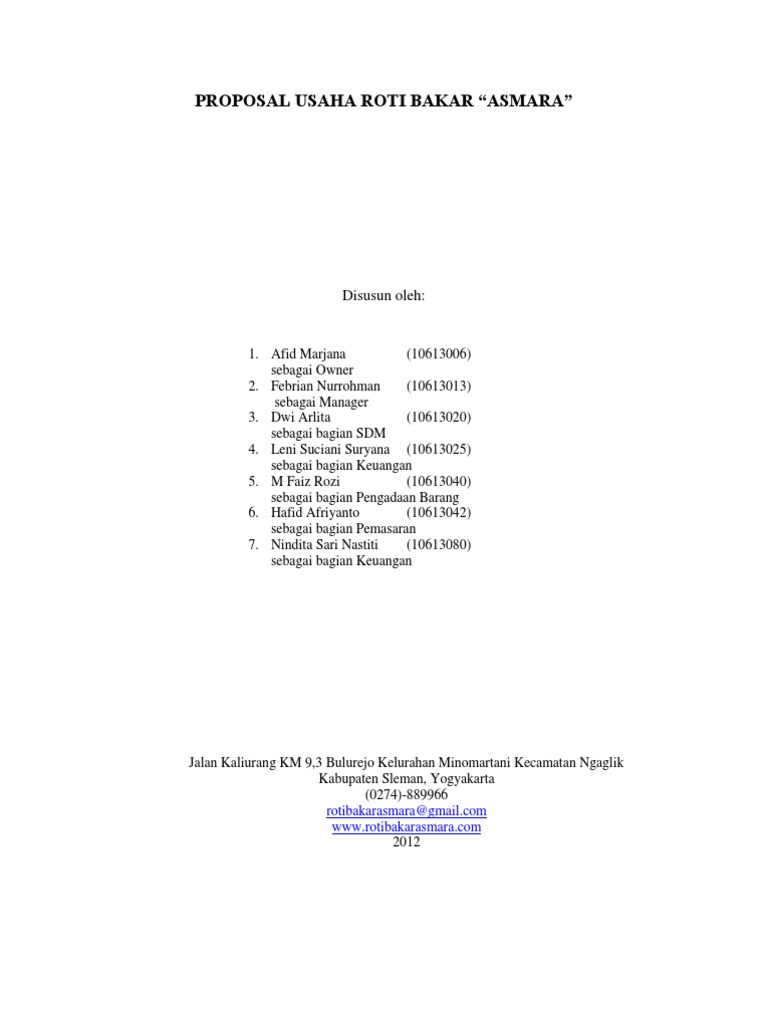 Proposal Usaha Roti Bakar | PDF